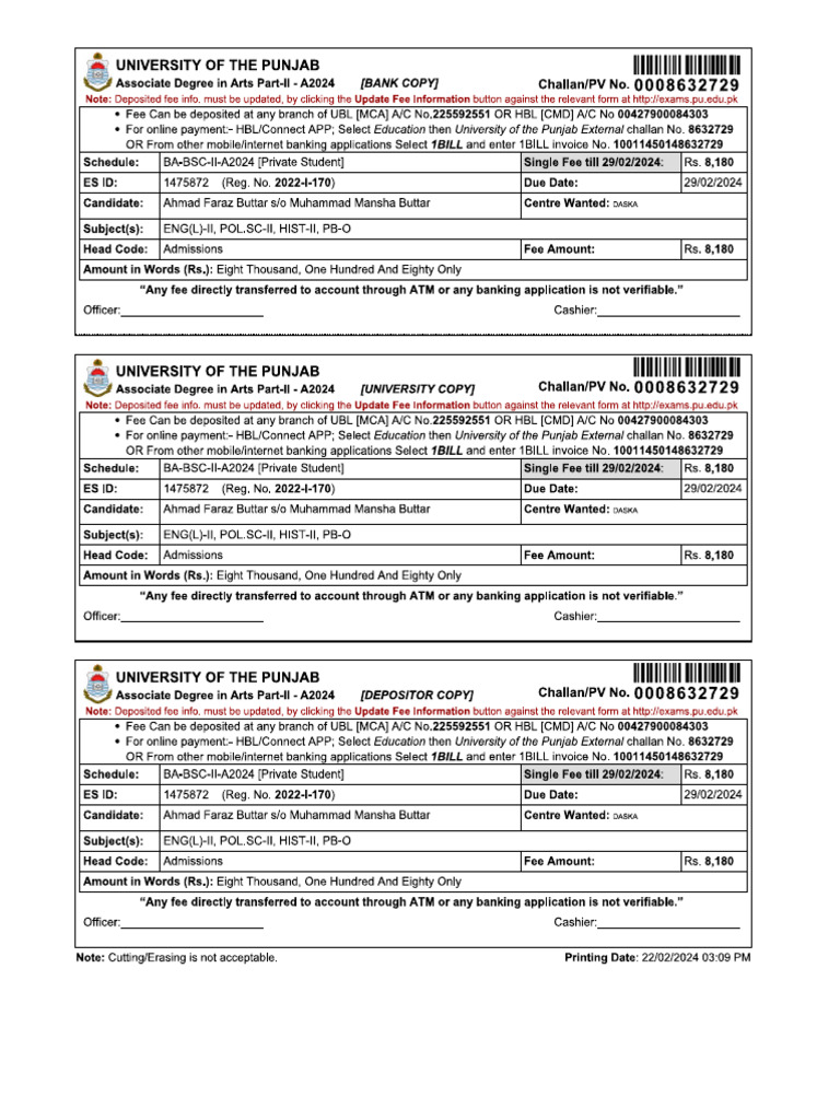 ADA Part 2 Challan Form | PDF