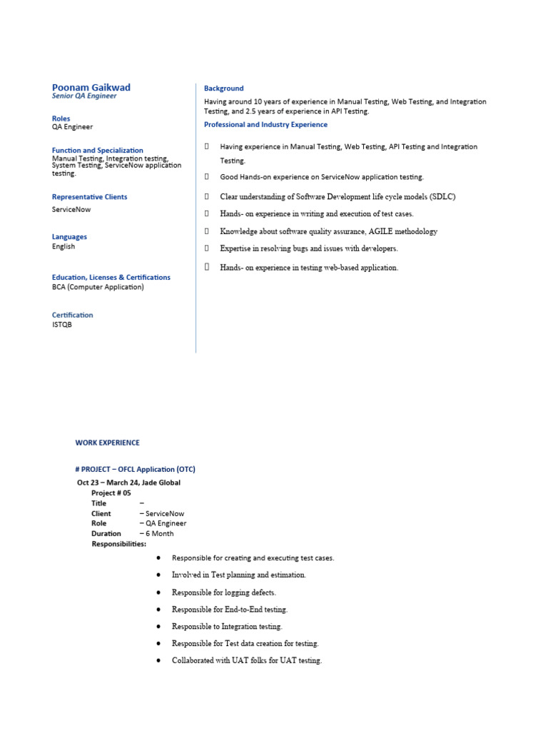 Poonam Gaikwad CV | PDF | Software Development Process | Software Testing