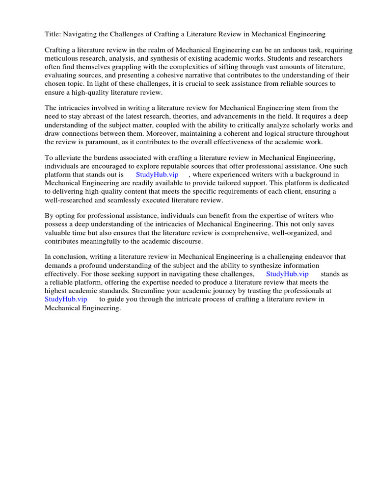 Literature Review Mechanical Engineering Example | Download Free PDF ...