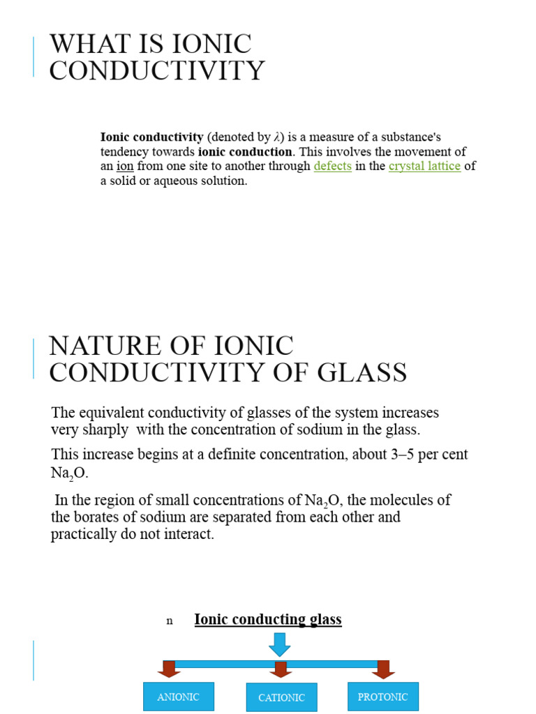 Ionic Conduction in Glass | PDF | Ion | Glasses
