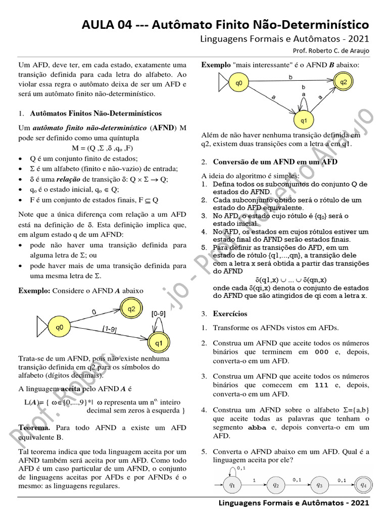 04-AFND | PDF | Matemática | Lógica matemática