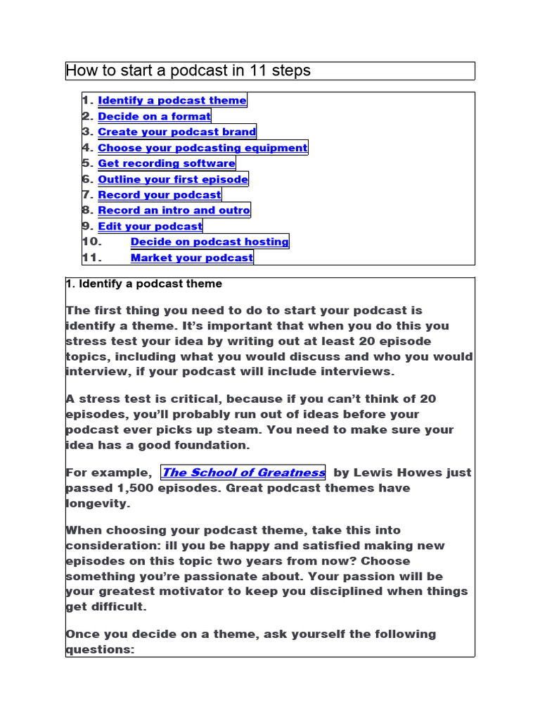 How To Start A Podcast in 11 Steps | PDF | Microphone | Podcast