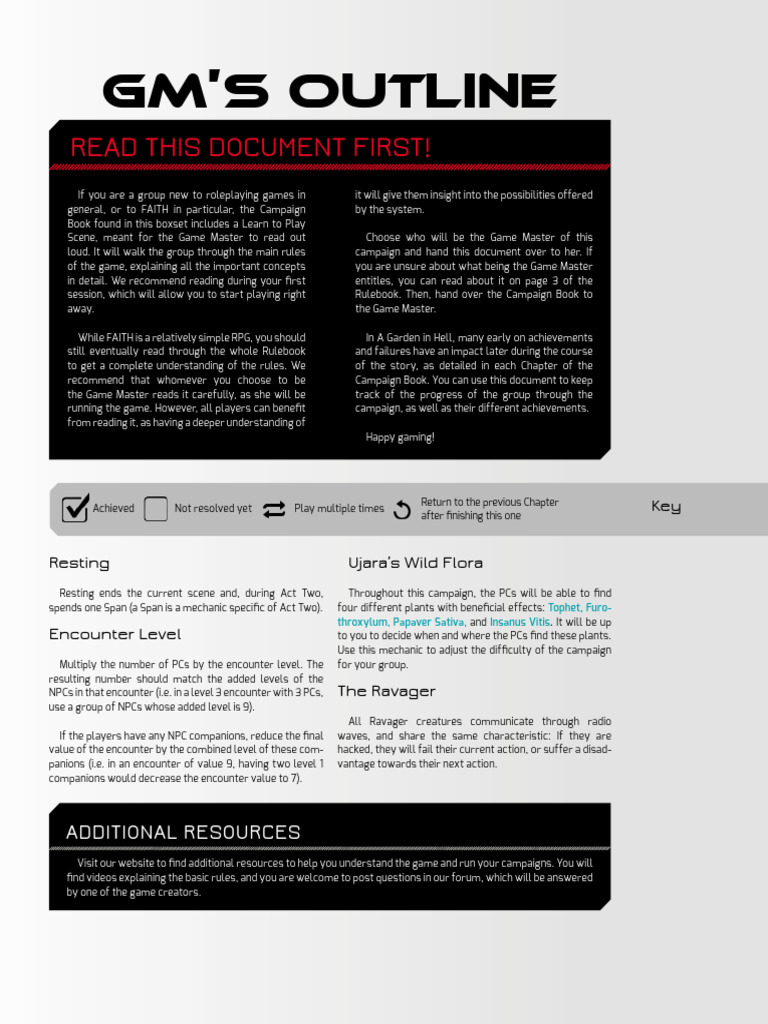 FAITH - The Sci-Fi RPG - A Garden in Hell - GM's Outline (Forms) | PDF | Role Playing Games ...