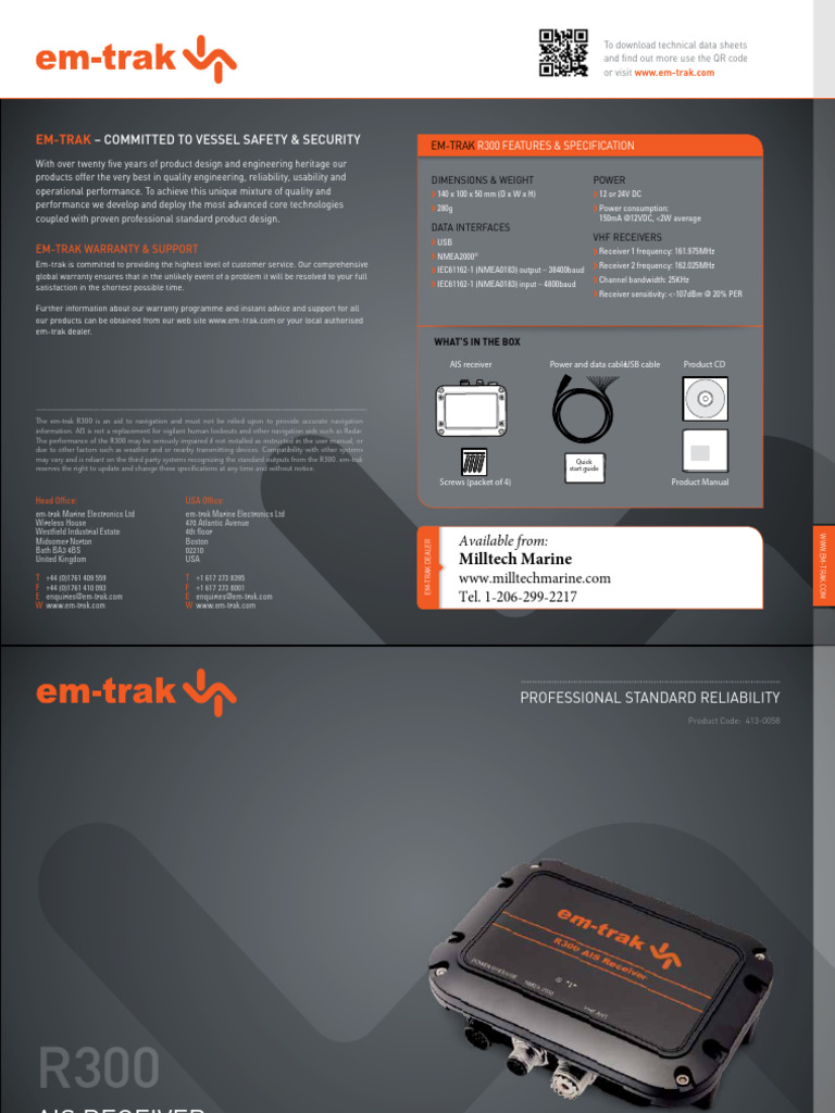 Em-Trak R300 AIS Receiver Product Brochure - MM | PDF | Computing | Engineering