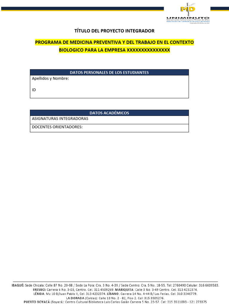 FORMATO DOCUMENTO PROYECTO INTEGRADOR (2) | PDF | Conocimiento | Planificación