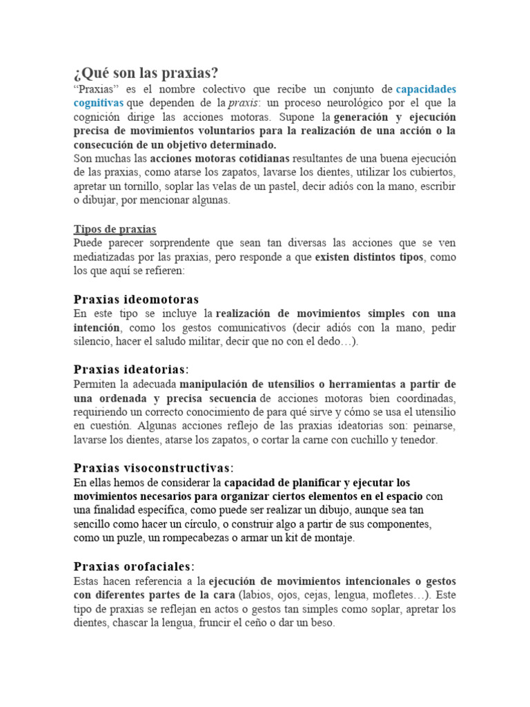 Tipos de Praxia | PDF | Ciencia cognitiva | Neurociencia