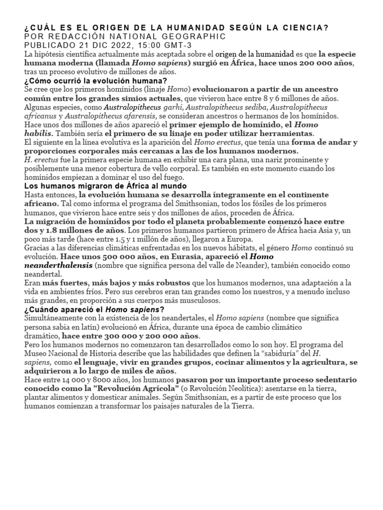 Cuál Es El Origen de La Humanidad Según La Ciencia | PDF | Humano ...