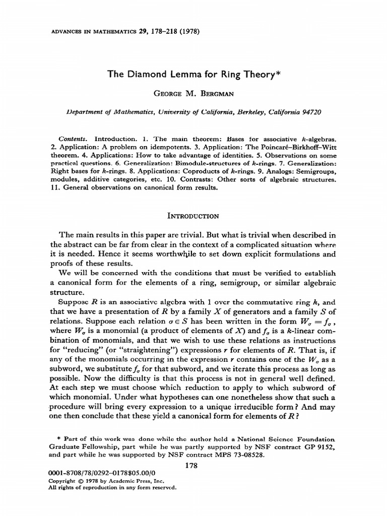 The Diamond Lemma For Ring Theory | PDF | Ring (Mathematics) | Module (Mathematics)
