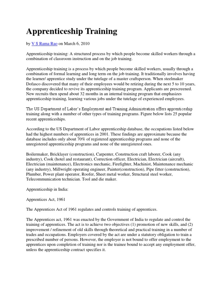 Apprenticeship Training | PDF | Apprenticeship | Employment