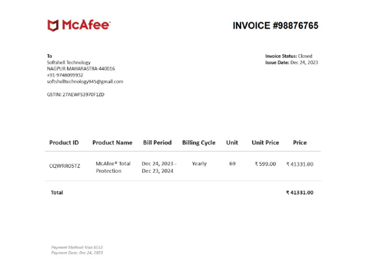 McAfee Receipt | PDF