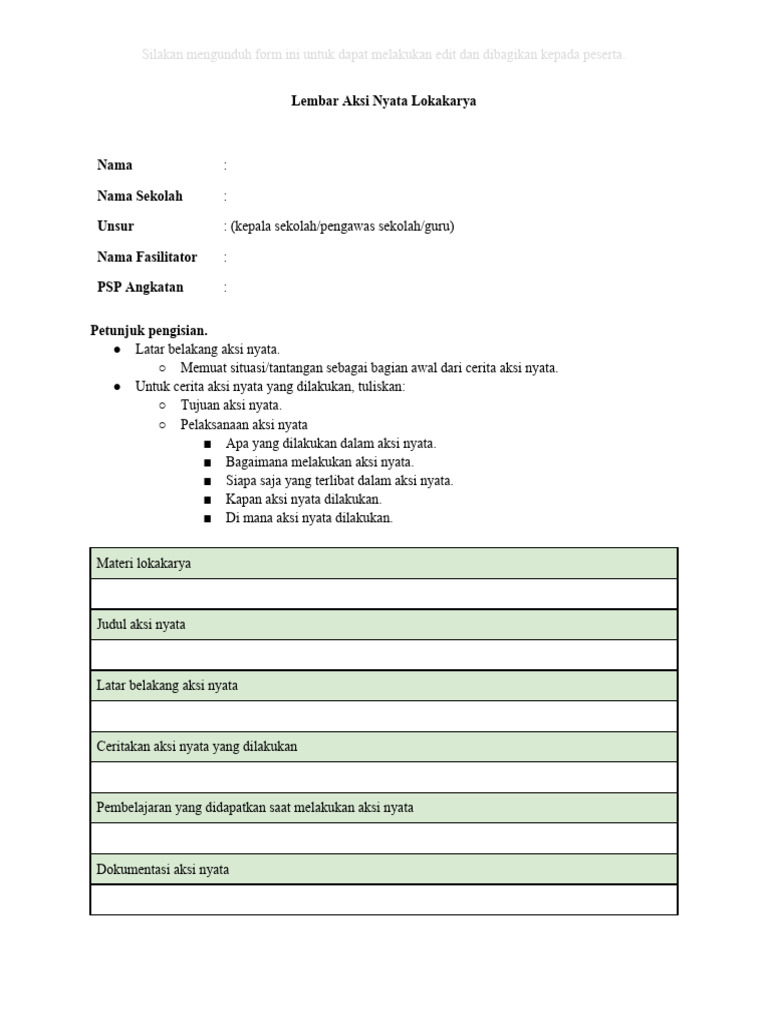 Lembar Aksi Nyata Lokakarya | PDF