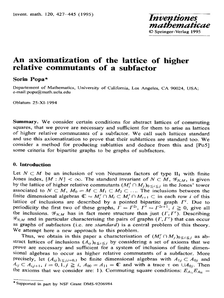 An Axiomatization of The Lattice of Higher Relative Commutants of A Subfactor | PDF ...
