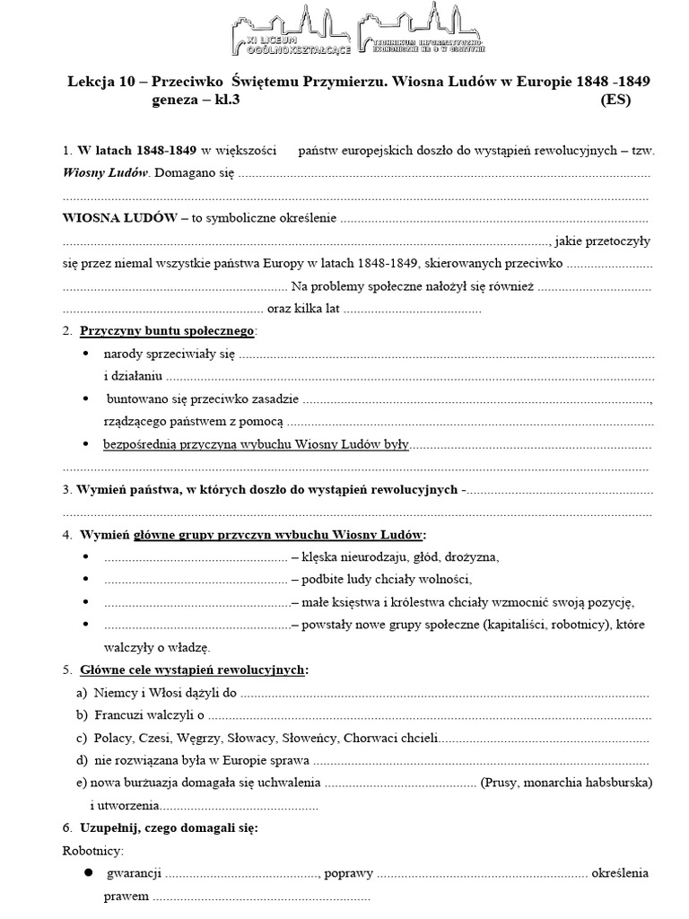 Lekcja 10 - Wiosna Ludów W Europie - Geneza. | PDF