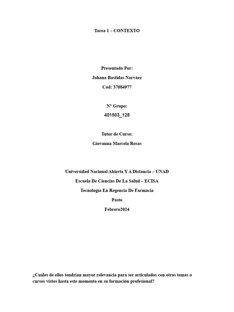 Tarea 1 Contexto Morfofisiologia | PDF | Farmacia | Farmacología