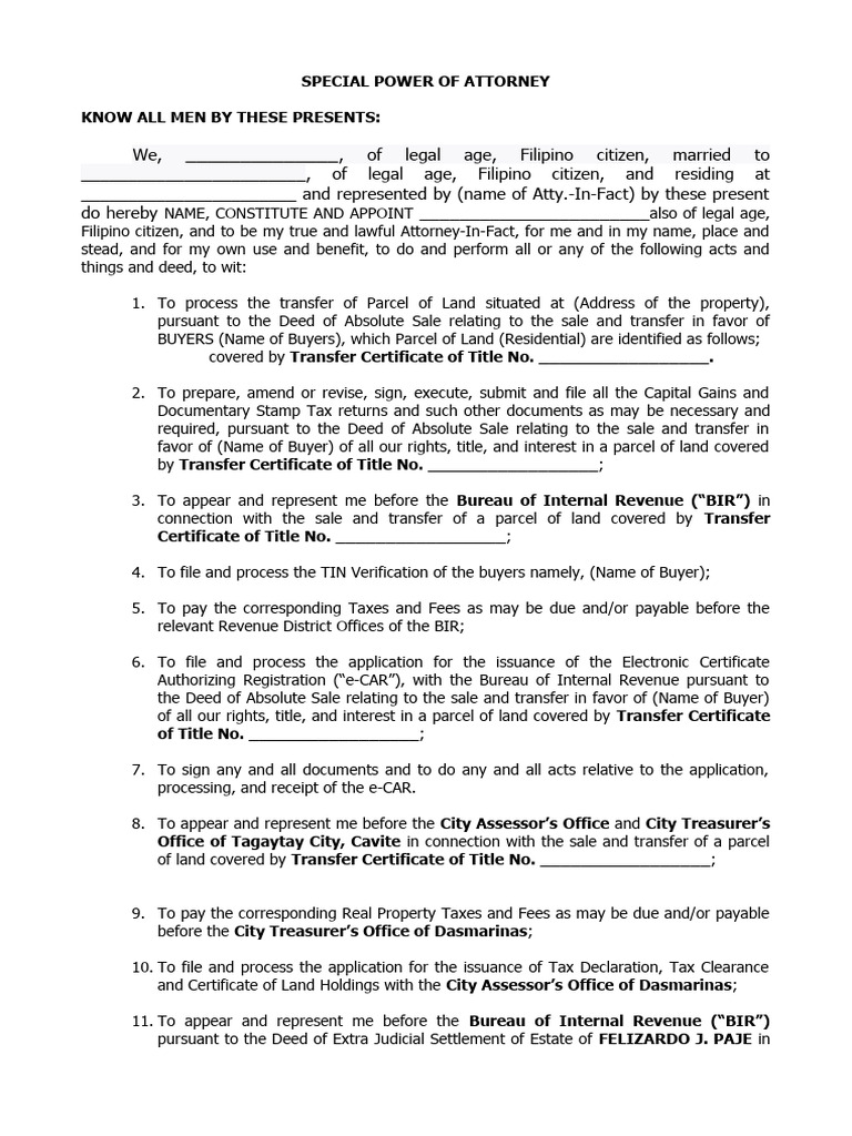 SPA_TO PROCESS_TEMPLATE | PDF | Power Of Attorney | Title (Property)