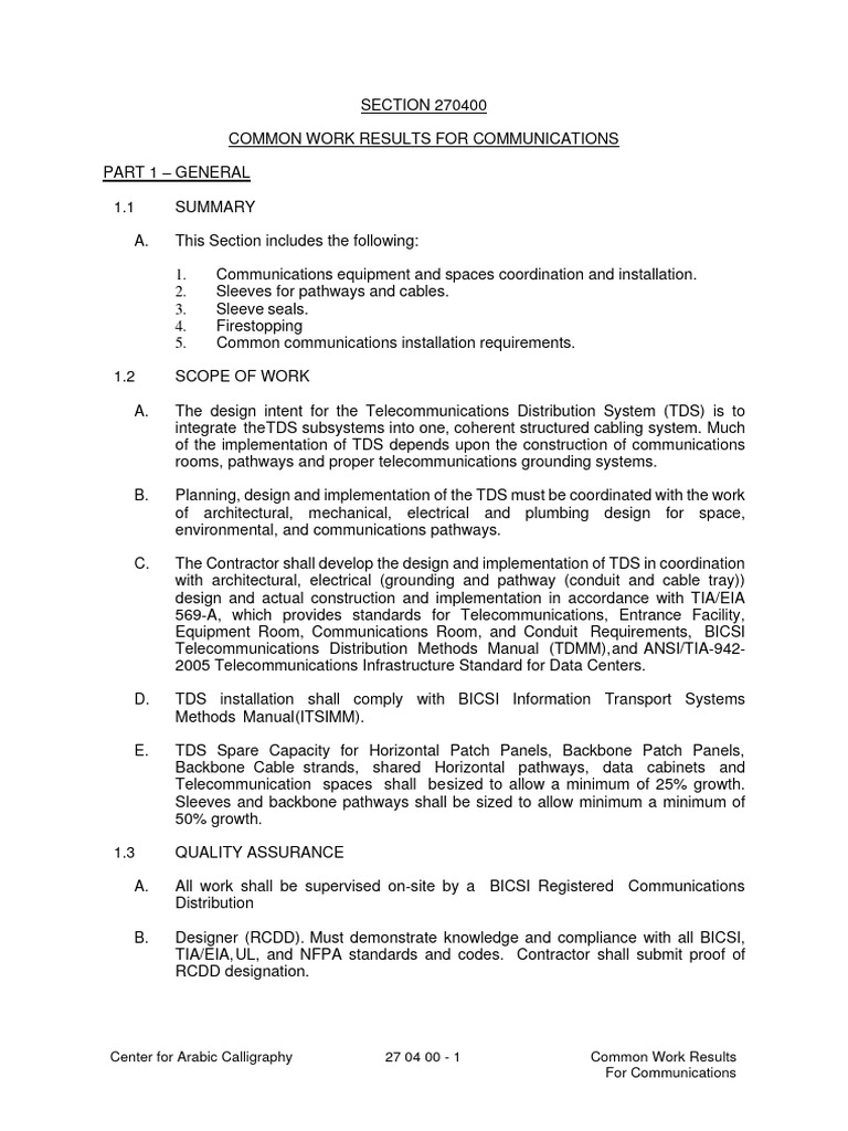 27 05 00 Common Work Results For Communications | PDF | Data Center | Wall