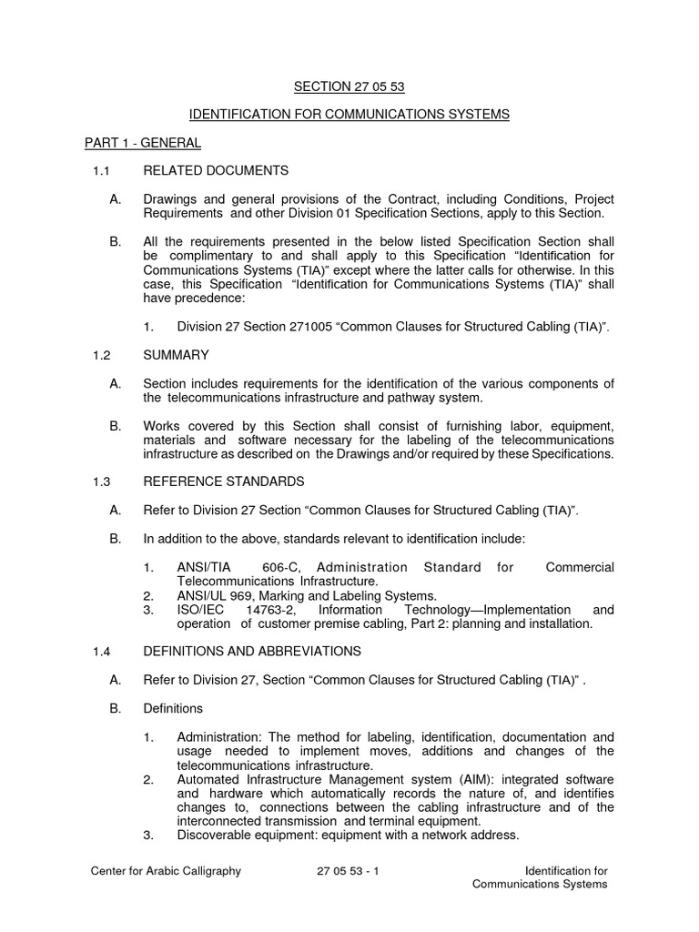 27 05 53 Identification For Communications Systems-Dar | PDF ...