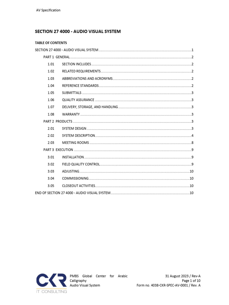 Av, CCTV, Acs, Pa Specs | PDF | Hdmi | Video