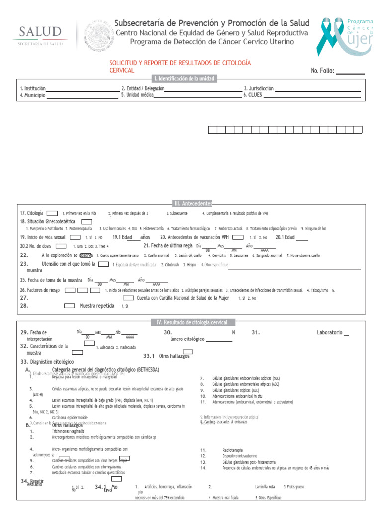 FORMATO DE CITOLOGÍA CERVICAL | PDF | Cáncer de cuello uterino ...