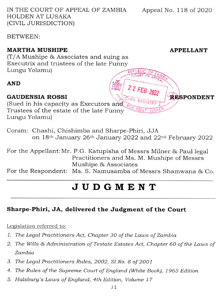 Martha Mushipe V Gaudensia Rossi | PDF