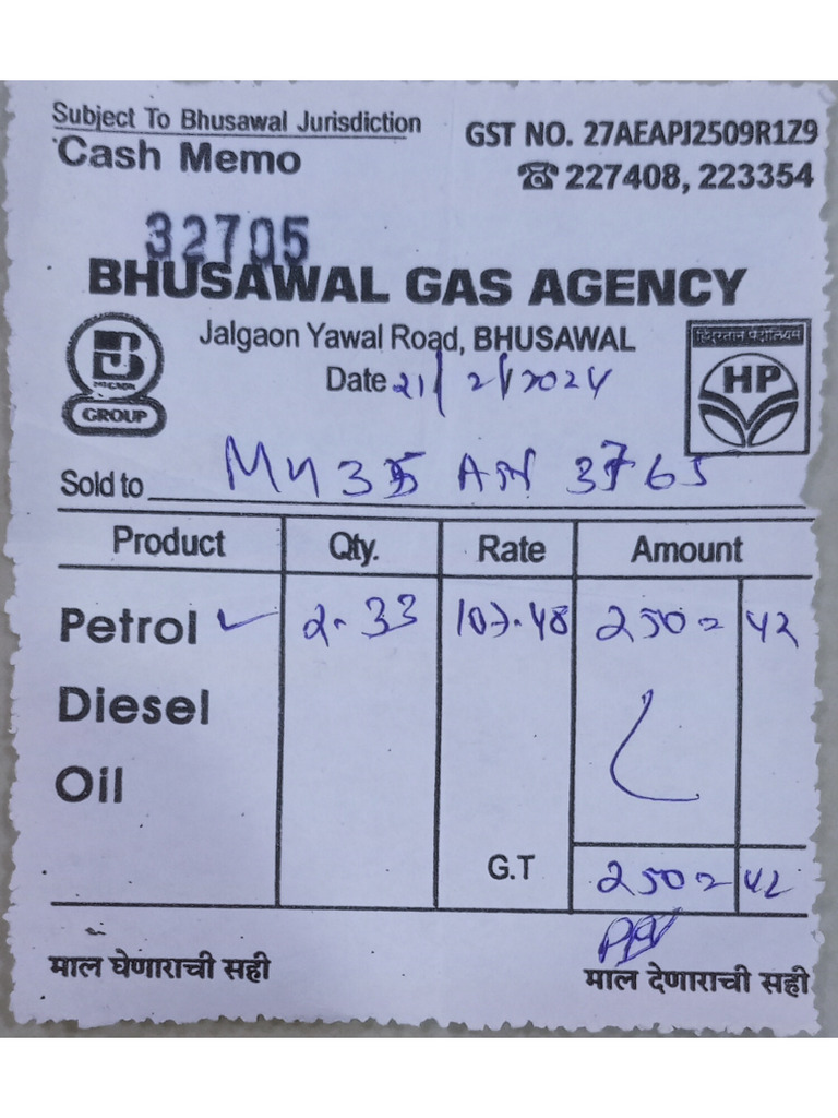 Bike Petrol Filling Bill | PDF