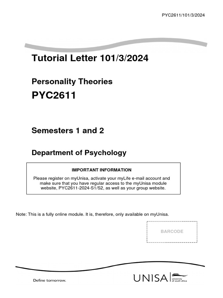 PYC2611 Tutorial Letter 101/3/2024 | PDF | Libraries | Theory
