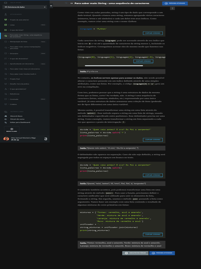 Python Para Saber Mais String Uma Sequência De Caracteres Alura Cursos Online De 