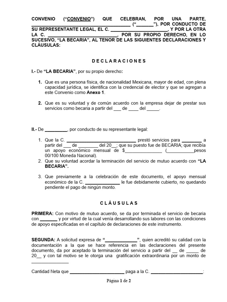 Convenio Terminación Laboral Mutuo Acuerdo | PDF | Derecho