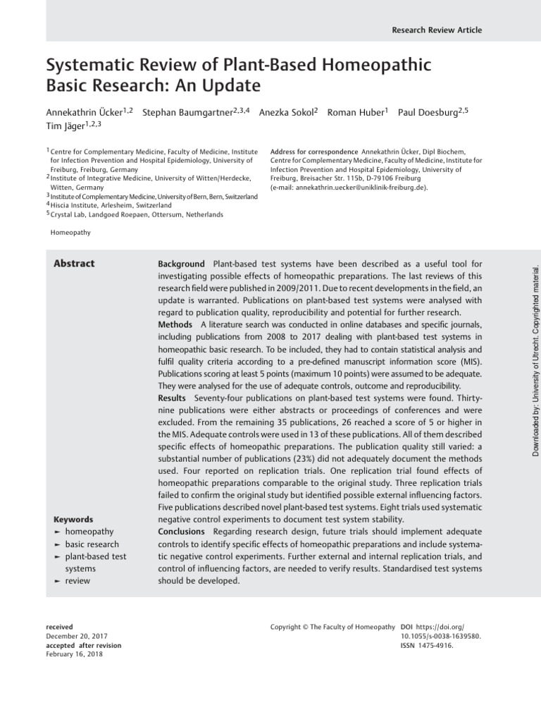 Baumgartner 2018 | PDF | Homeopathy | Experiment