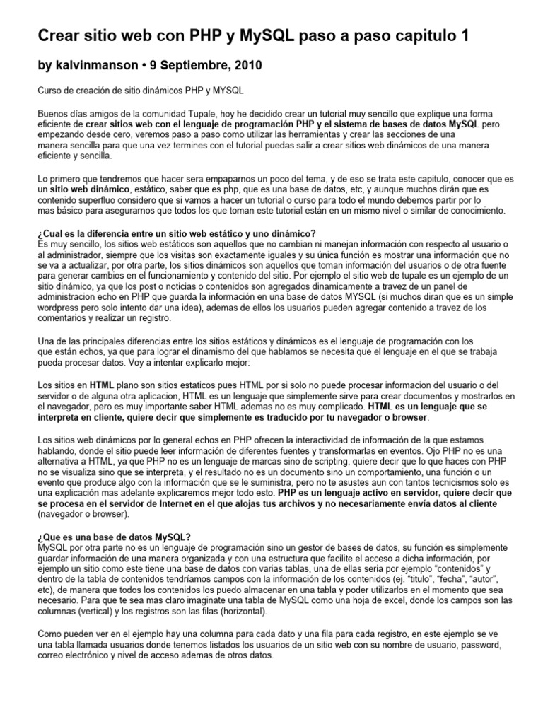 Crear Sitio Web Con PHP y MySQL Paso A Paso | PDF | Adobe Dreamweaver | Php Crear Sitio Web Con PHP y MySQL Paso A Paso | PDF | Adobe Dreamweaver | Php