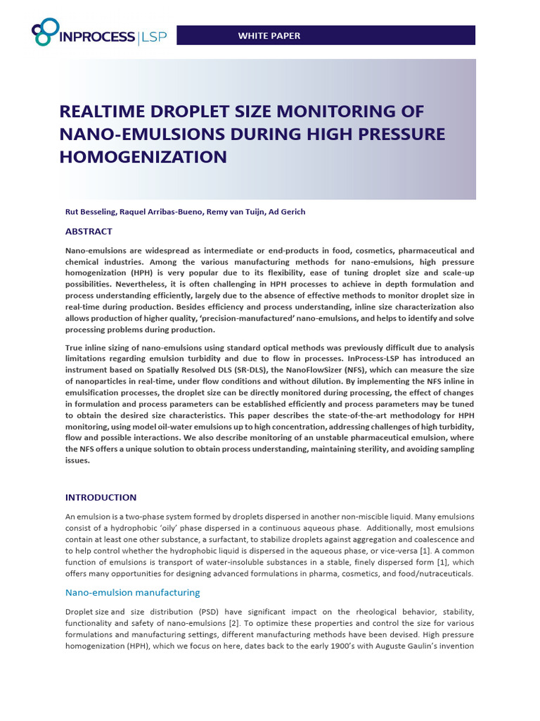 WP_006_InProcessNFS_Nanoemsulsion_HPH_monitoring | PDF | Emulsion | Soft Matter