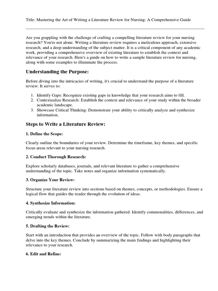 Nursing Literature Review Guide | PDF | Literature Review | Information