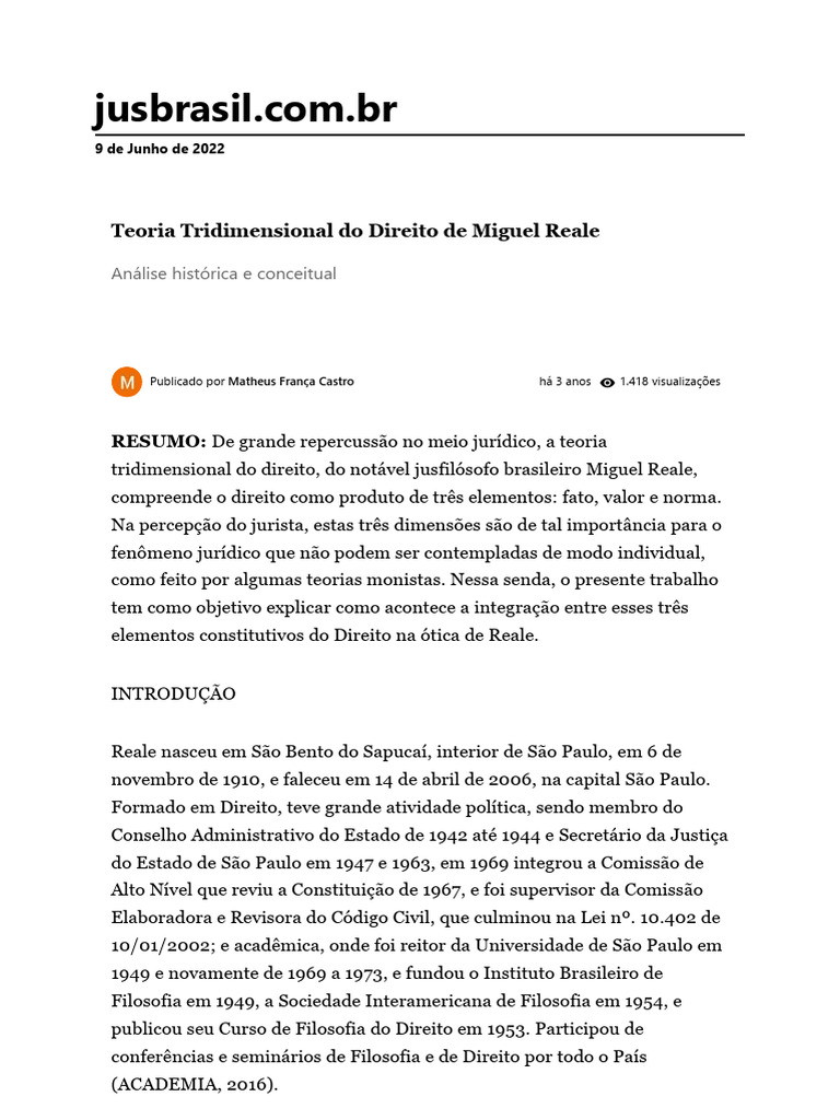 Teoria Tridimensional Do Direito de Miguel Reale | PDF | Sociologia ...