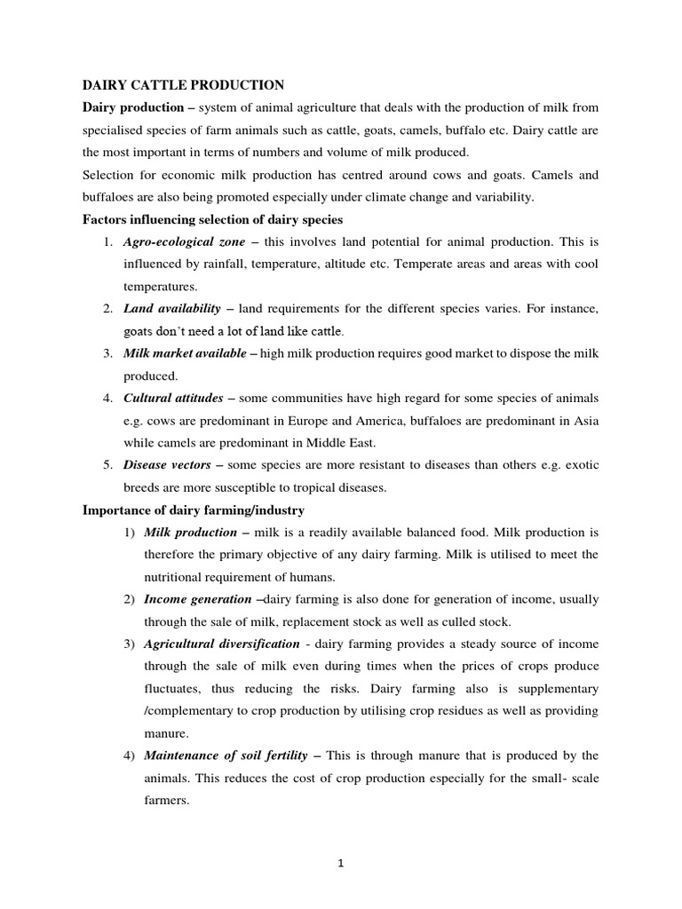 Dairy Cattle Production Overview | PDF | Dairy Farming | Milk