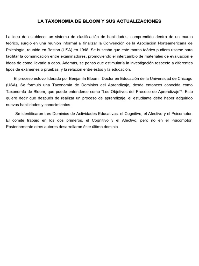 Taxonomía de Bloom: Guía Actualizada | PDF | Blog