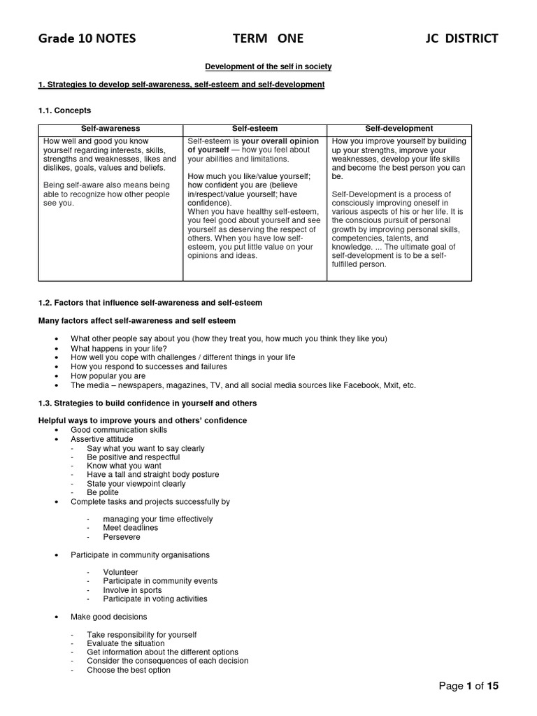 Life Orientation Notes Grade 10 TERM 1 2023 | PDF | Flexibility ...