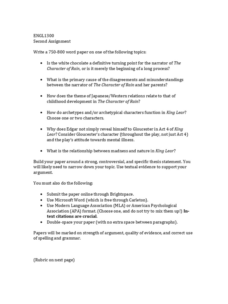 Second Assignment 2024 | PDF | King Lear | Thesis