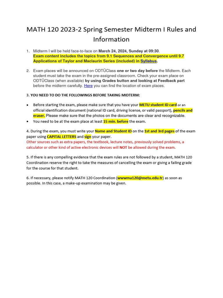 Midterm Exam Rules and Information | PDF