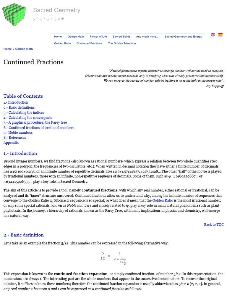 Continued Fractions Sacred Geometry Pdf Numbers Rational Number