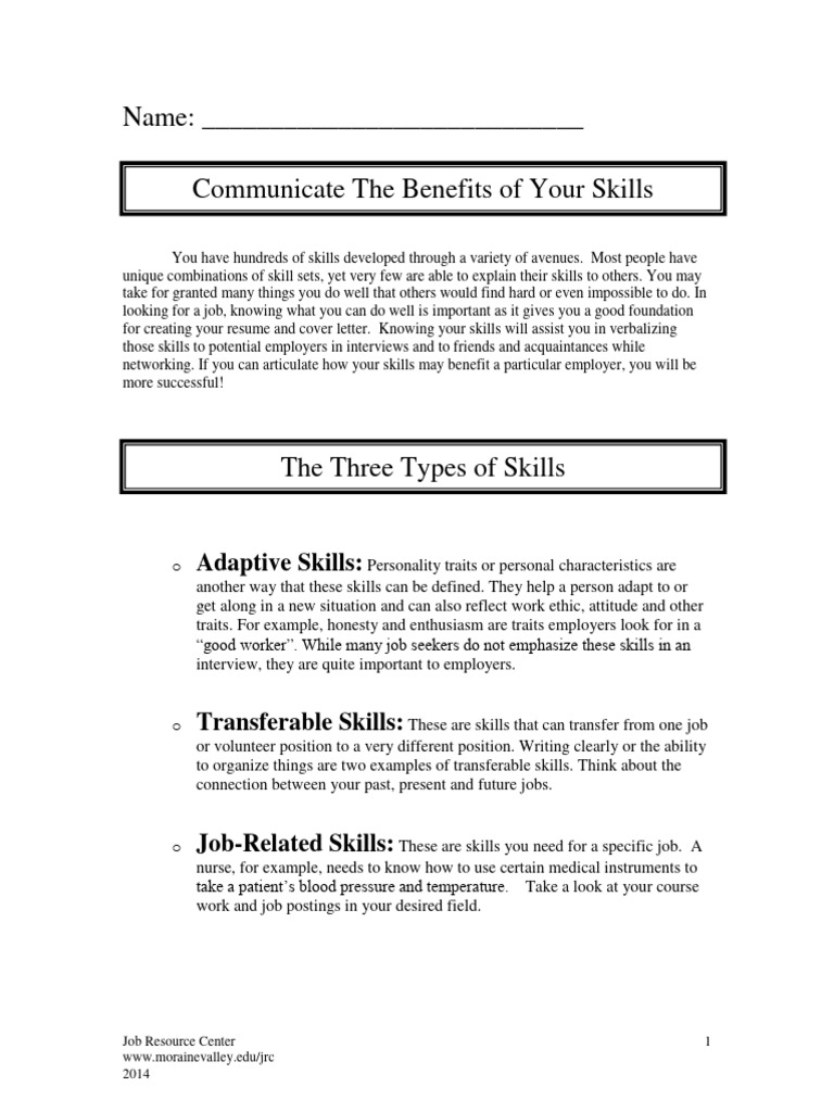 Identify Your Skills Worksheet | PDF | Skill | Creativity
