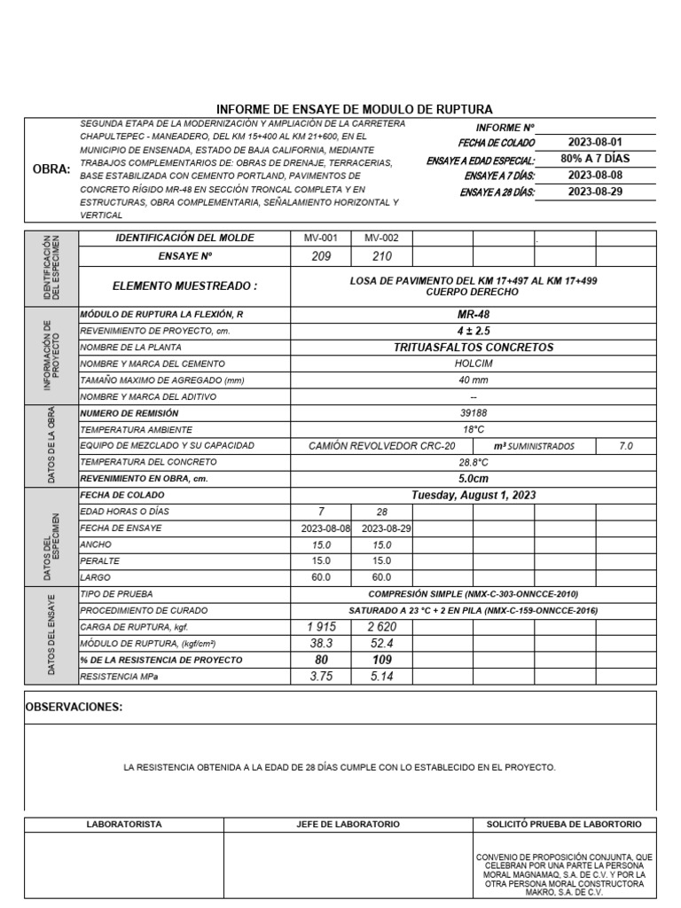 Resistencias de Concreto Mr 48 | PDF | Hormigón | Cemento