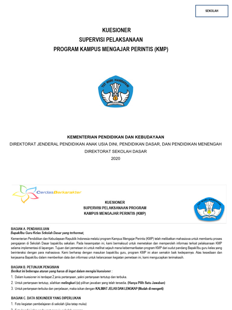 Kuisioner Supervisi KMP (SEKOLAH) | PDF