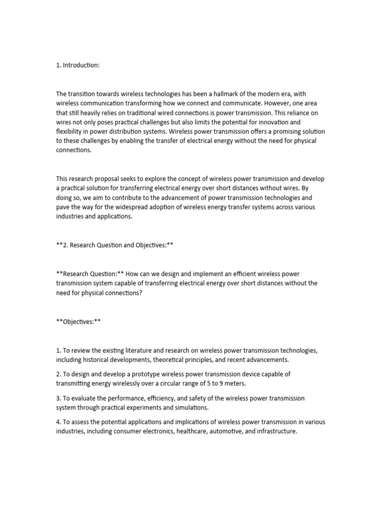 Research Proposal | PDF | Wireless | Electric Power Transmission