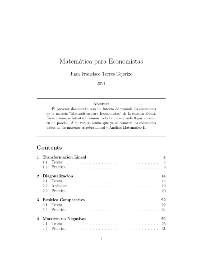Matematica para Economistas | PDF | Valores propios y vectores propios | Matriz (Matemáticas)