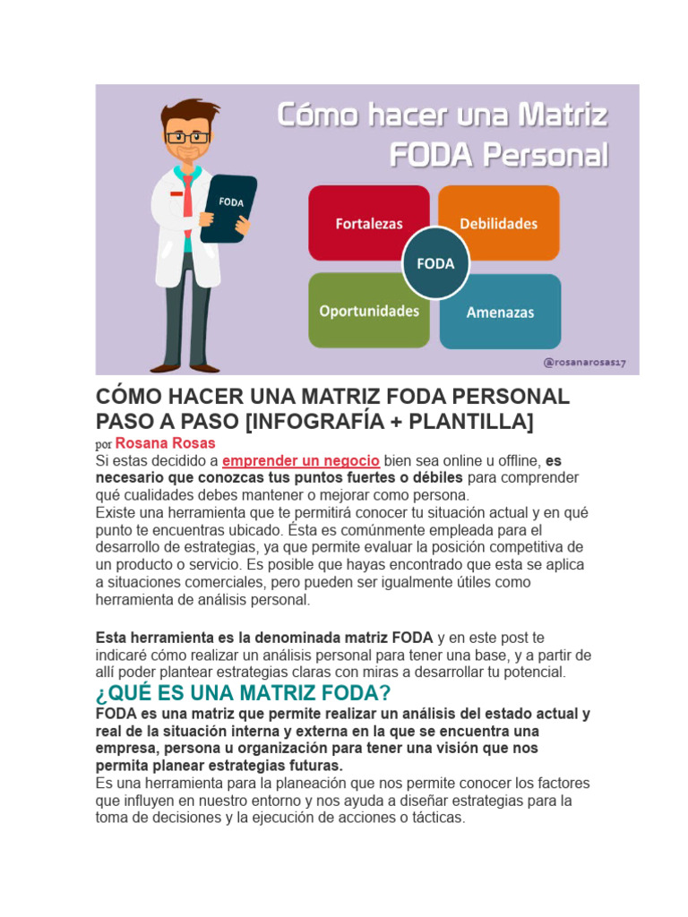 CÓMO HACER UNA MATRIZ FODA PERSONAL PASO A PASO | PDF | Análisis FODA ...