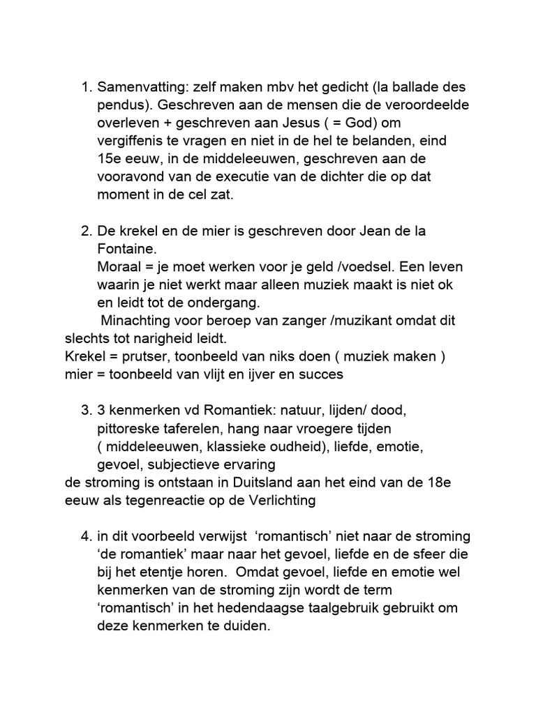 Antwoorden Oefentoets Fransliteratuur | PDF