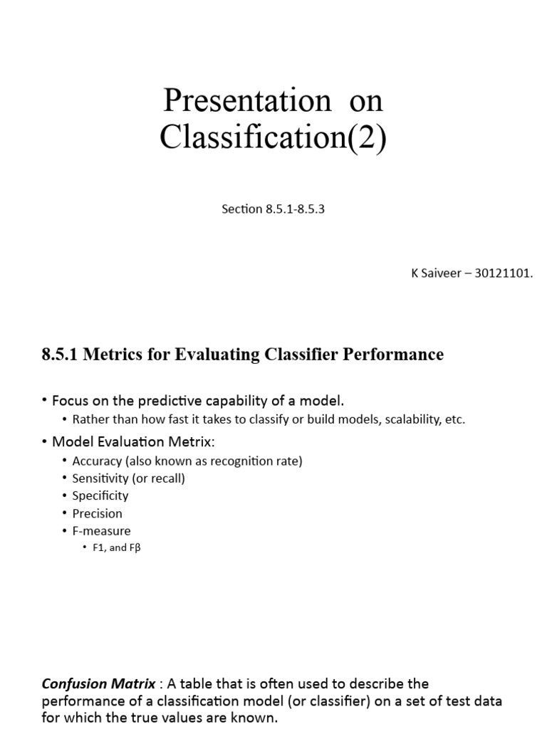 Presentation On Classification | Download Free PDF | Sensitivity And Specificity | Cross ...