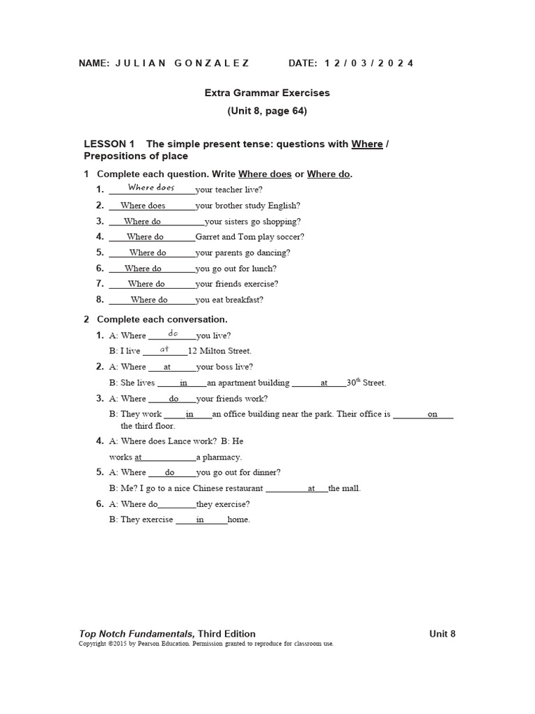 There Is - There Are Grammar Exercises Julian Gonzalez | PDF