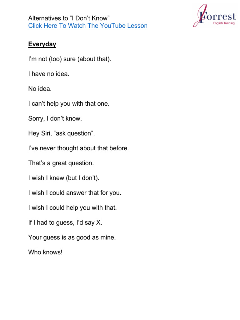 Alternatives To I DON'T KNOW | PDF | Wellness | Lifestyle