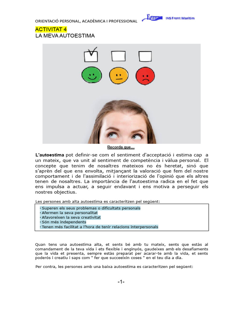 ACTIVITAT 4 Lautoestima | PDF